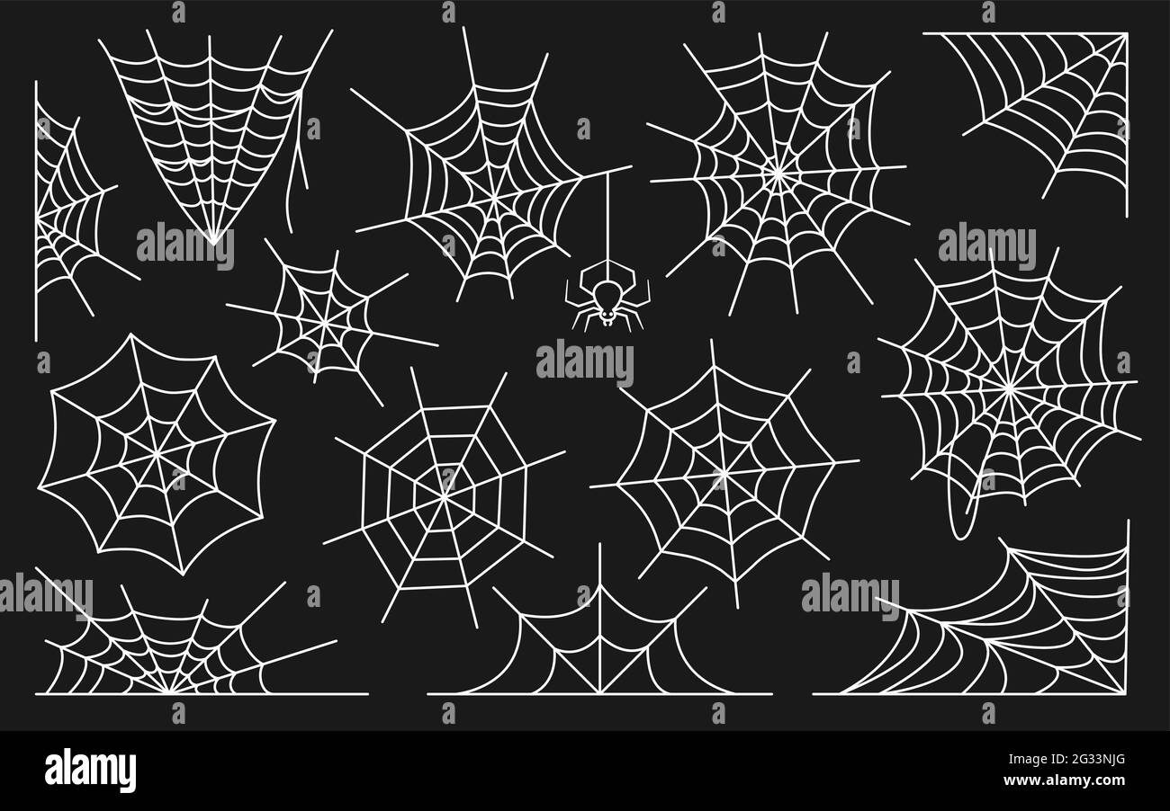 Spiderweb flat vector set. Web icons white outline, simple thin line ...