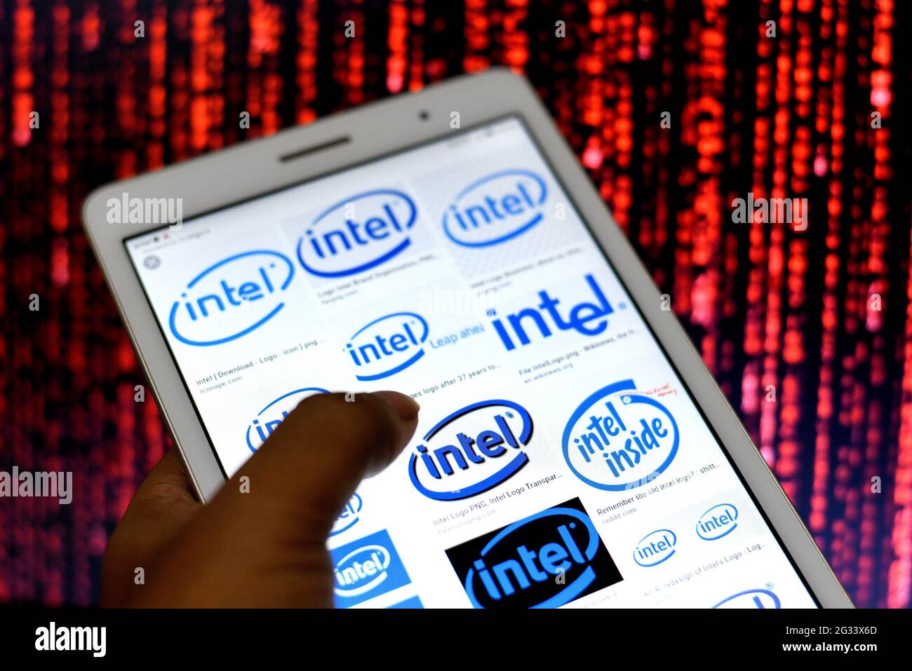 In this Photo illustration the Intel Logos seen displayed on an Android ...