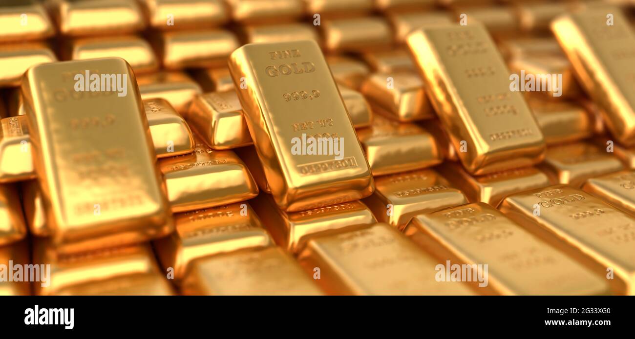 Finance, business, banking and investment gold 3d rendering background made of shiny pure gold ...