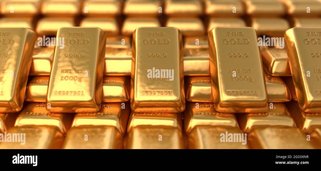 Finance, business, banking and investment gold 3d rendering background made of shiny pure gold ...