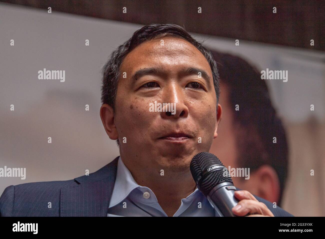 NEW YORK, NY – JUNE 13: Mayoral candidate Andrew Yang speaks at GOTV ...