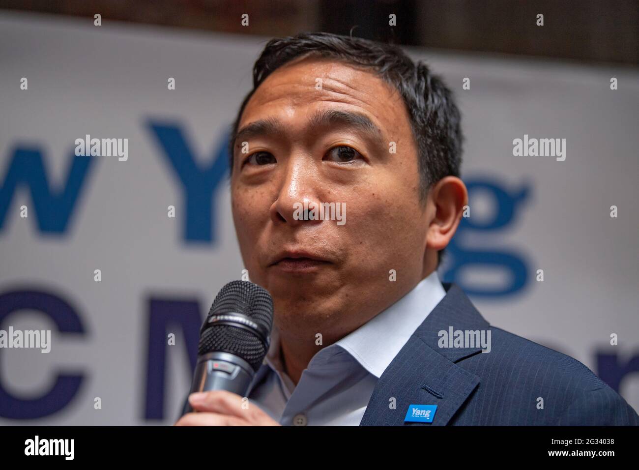 NEW YORK, NY – JUNE 13: Mayoral candidate Andrew Yang speaks at GOTV ...