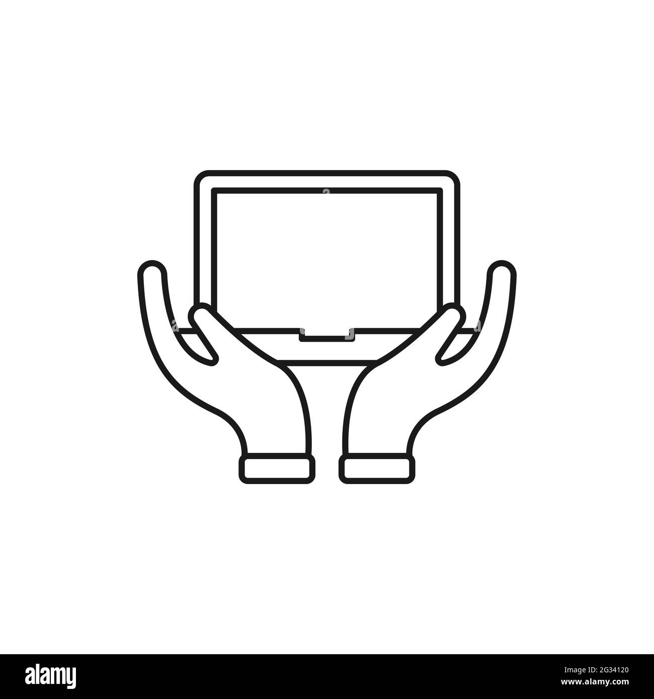 Laptop with Hand icon Vector Design. Laptop icon with Hand Gesture ...