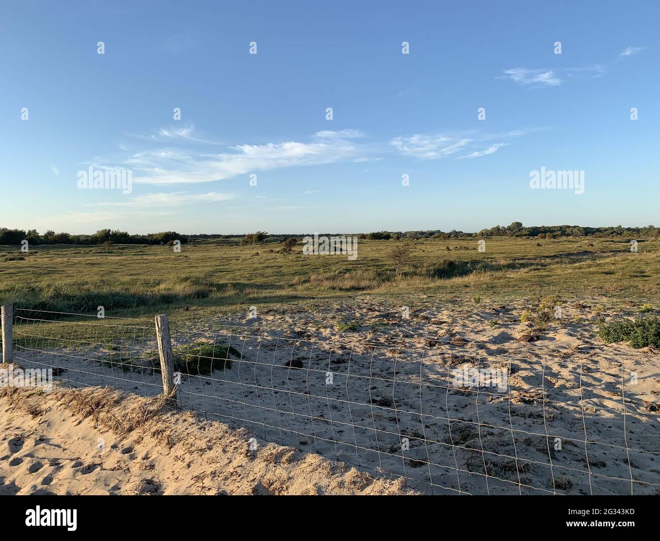 Beautiful view of a sandy field covered in greens under the cloudy blue ...
