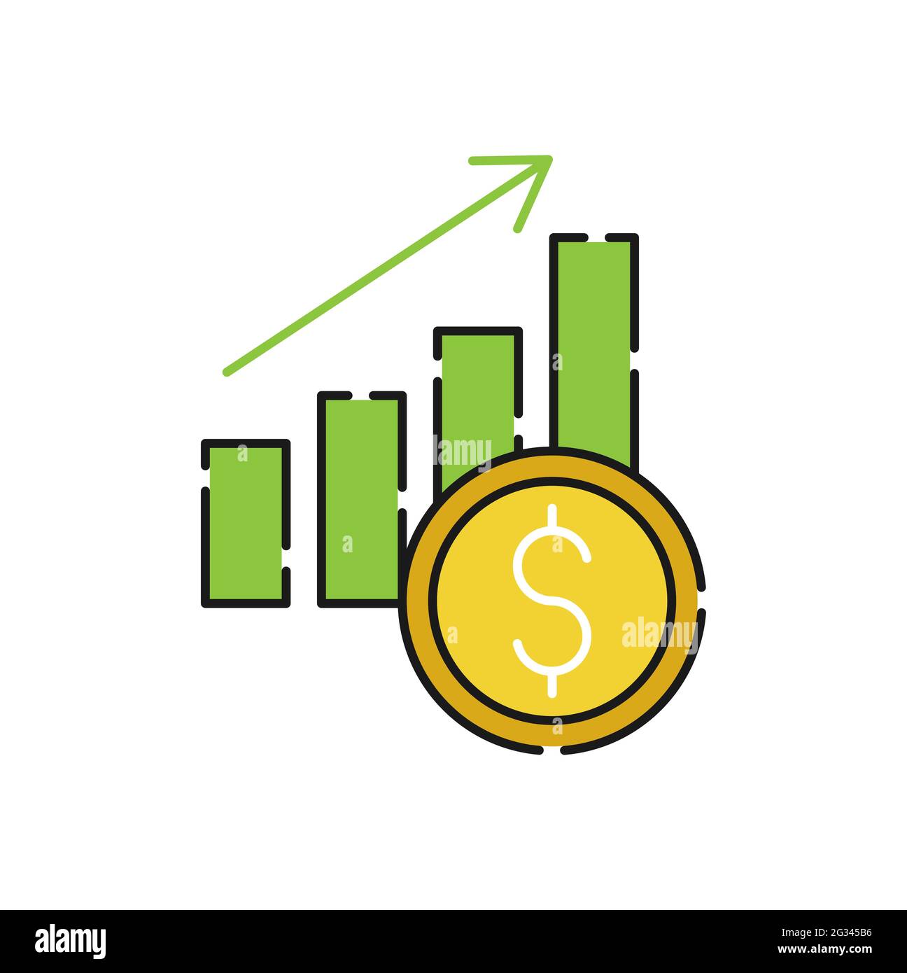 Money Chart icon Vector. Money stats with chart bar growing of rising ...