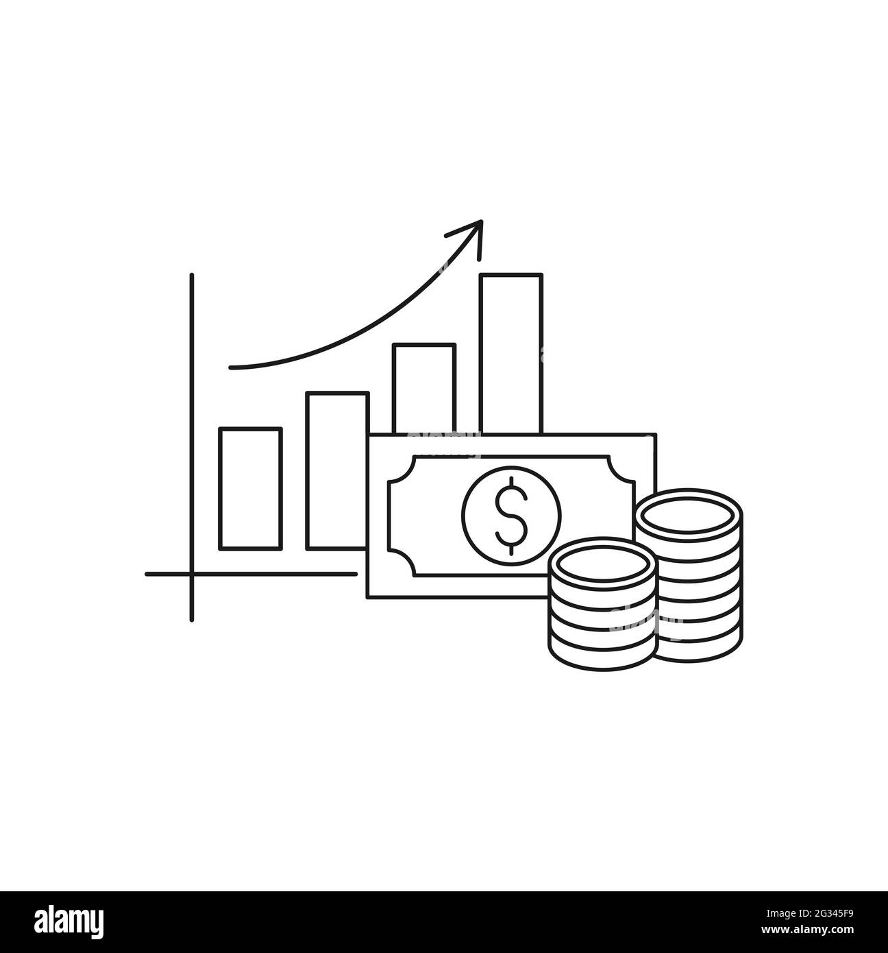 Money Chart icon Vector. Money stats with chart bar growing of rising ...
