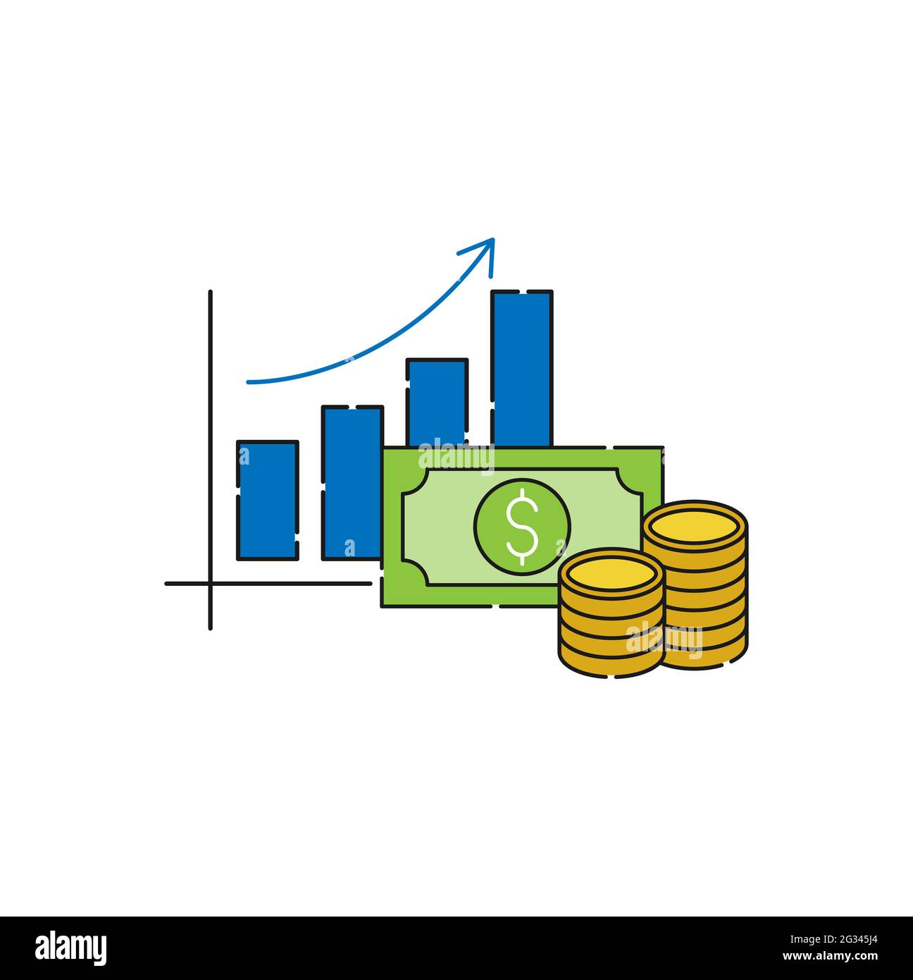 Money Chart icon Vector. Money stats with chart bar growing of rising ...