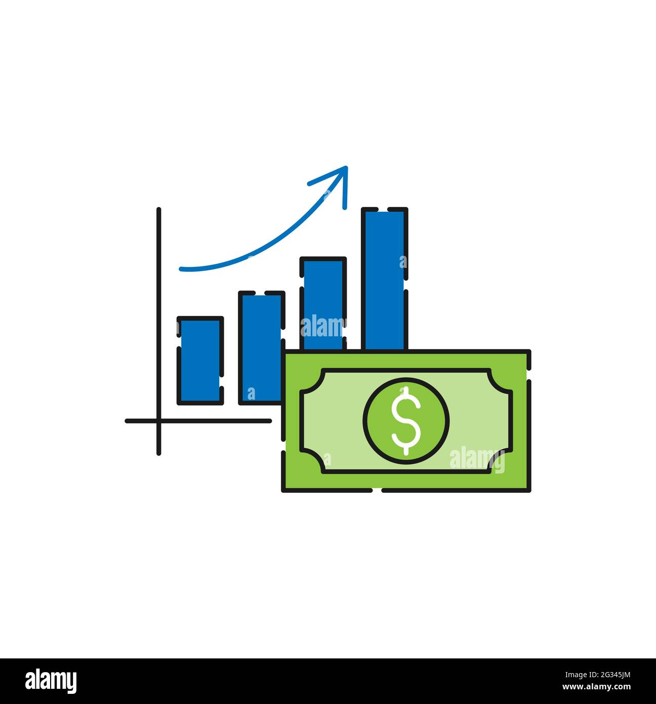 Money Chart icon Vector. Money stats with chart bar growing of rising ...