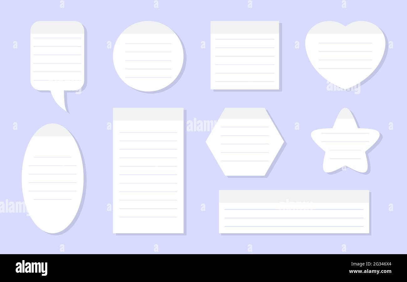 Lined stickers for notes set. White paper template with lines for ...