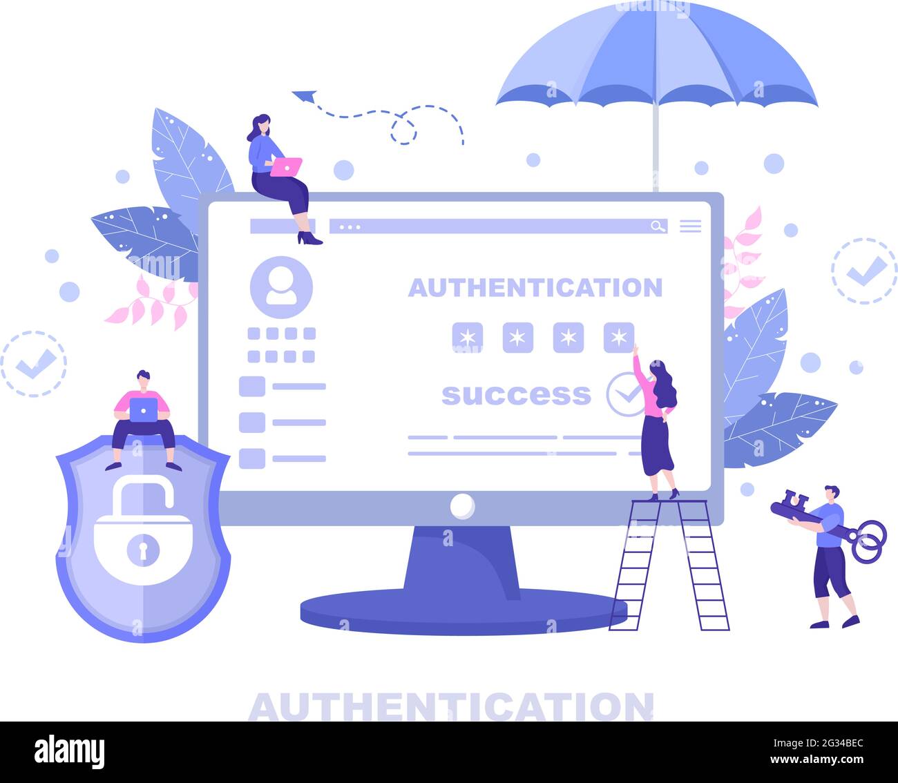 Authentication Security Vector Illustration Via Phone Or Computer For Code Message Shield And