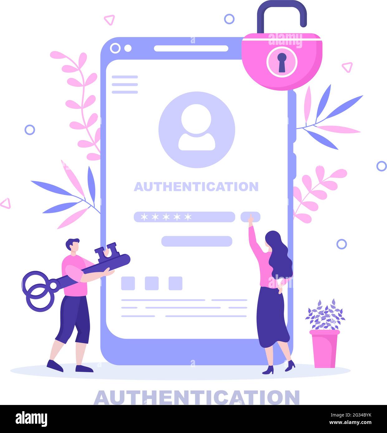 Authentication Security Vector Illustration Via Phone Or Computer For