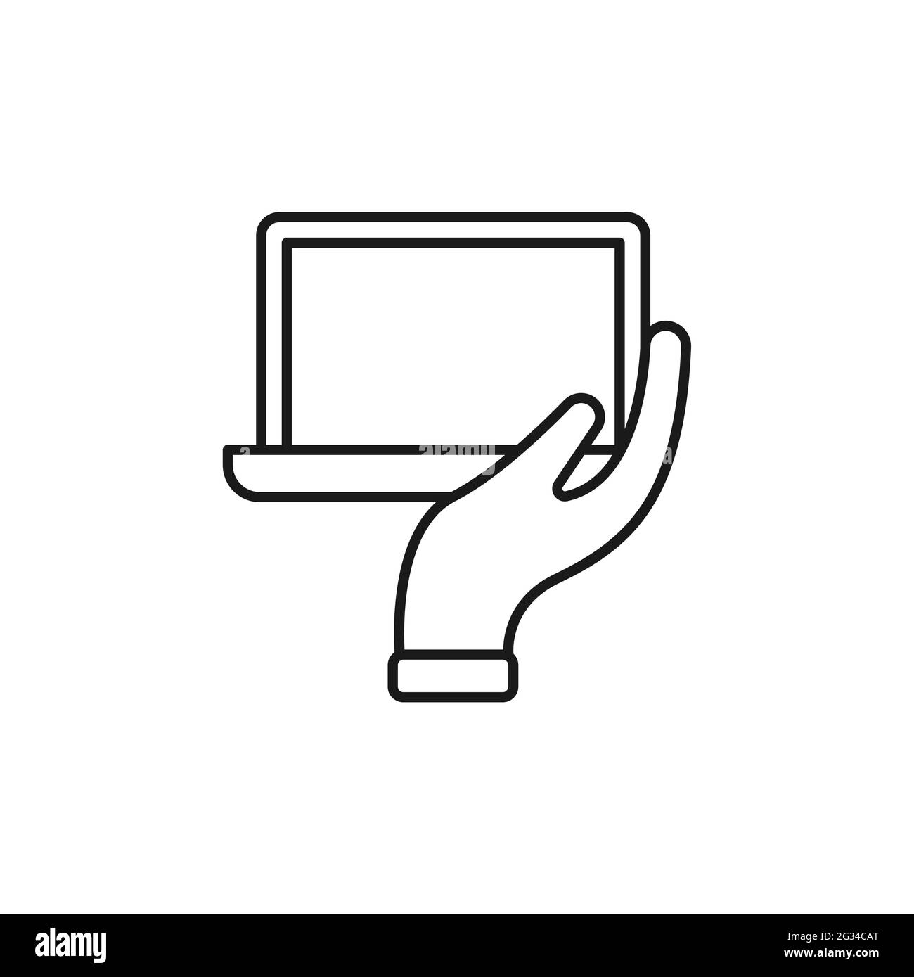 Laptop with Hand icon Vector Design. Laptop icon with Hand Gesture ...