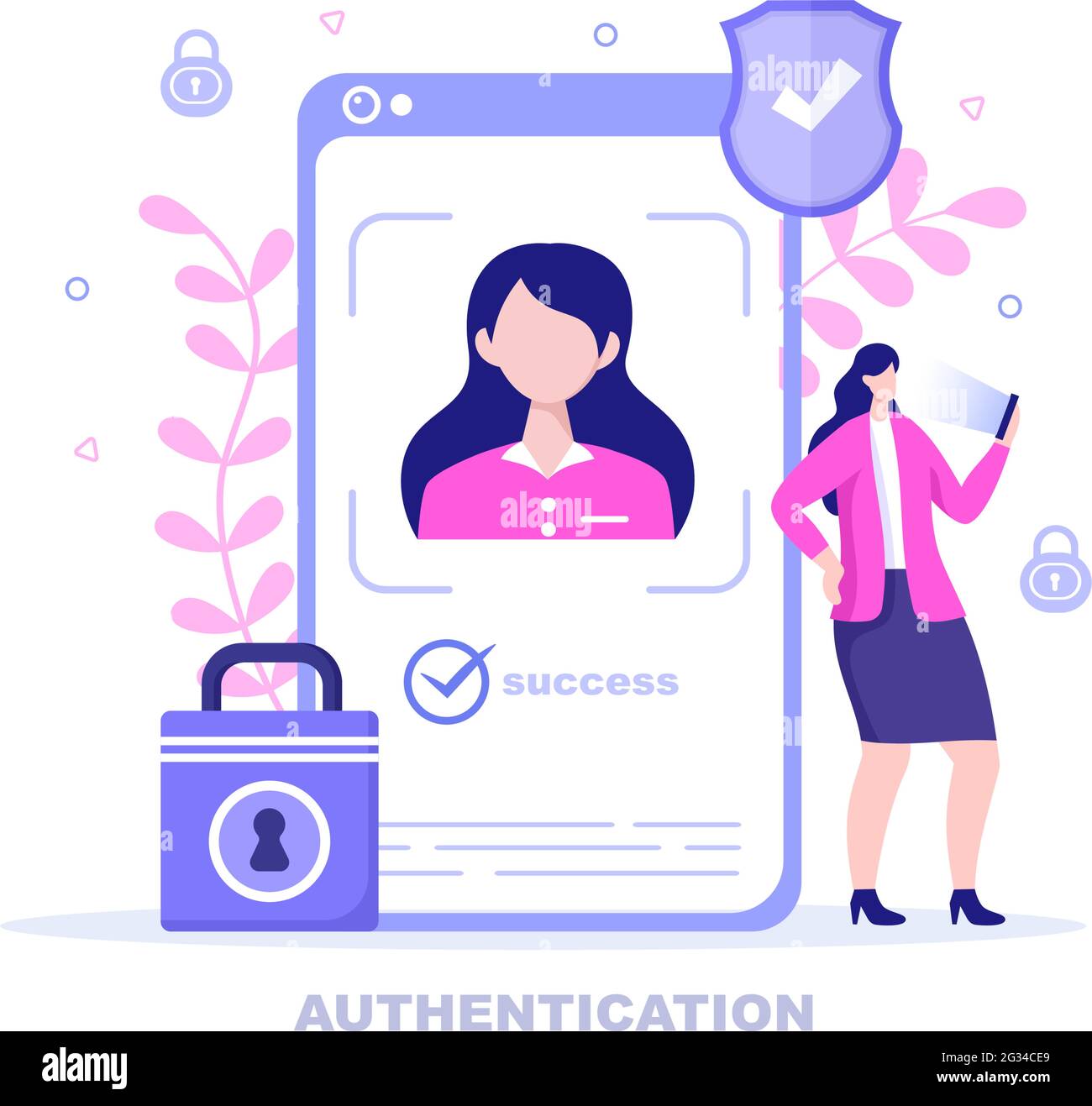 Authentication Security Vector Illustration Via Phone Or Computer For