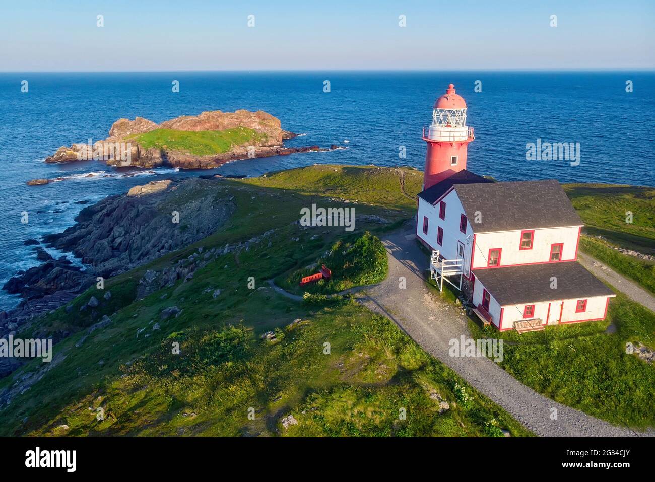 Aerial view of the Ferryland Head Lighthouse at sunset Stock Photo - Alamy