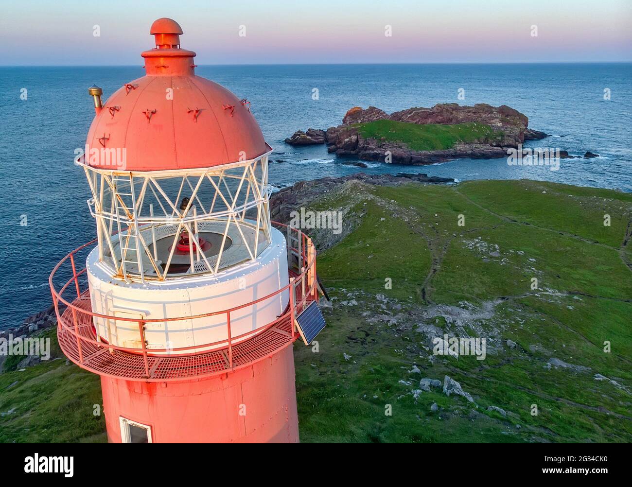 Aerial view of the top of the Ferryland Head Lighthouse, Newfoundland ...