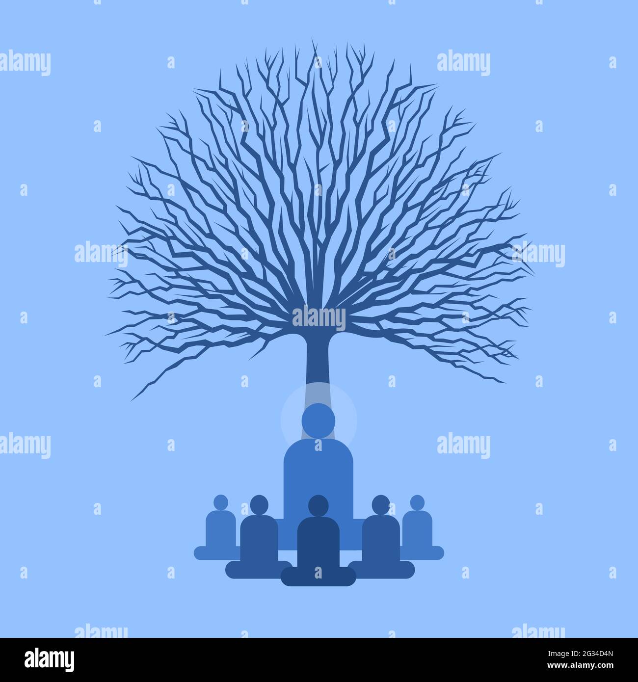 Illustration of a teacher and students sitting under a tree Stock ...