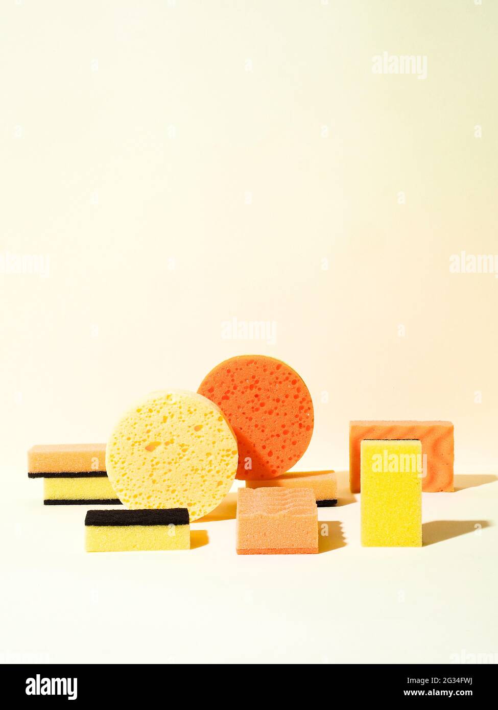 Abstract composition with foam rubber sponges in different shapes ...
