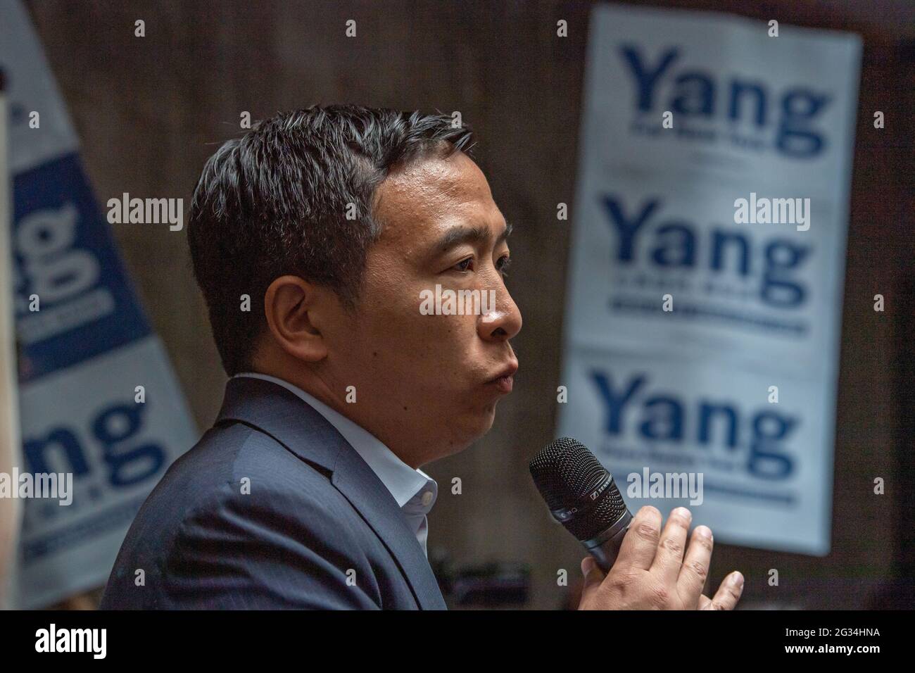 New York, United States. 13th June, 2021. Mayoral candidate Andrew Yang ...
