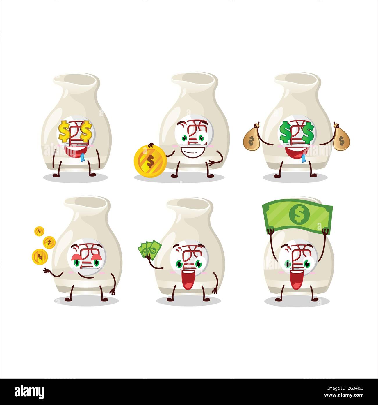 Sake drink cartoon character with cute emoticon bring money. Vector ...