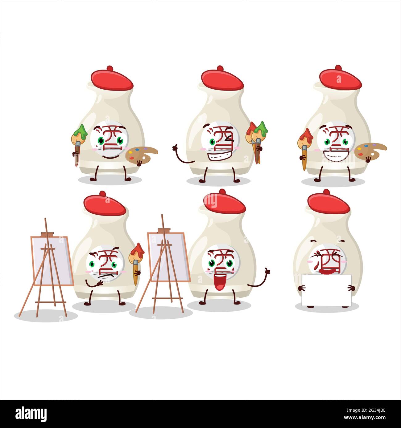 Artistic Artist of sake drink cartoon character painting with a brush ...