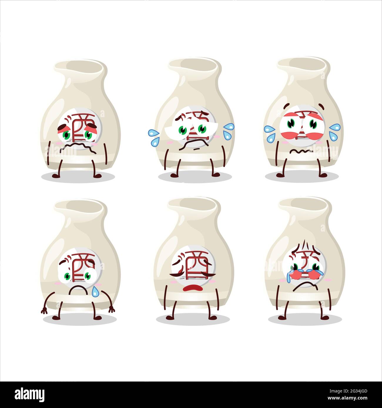 Sake drink cartoon character with sad expression. Vector illustration ...