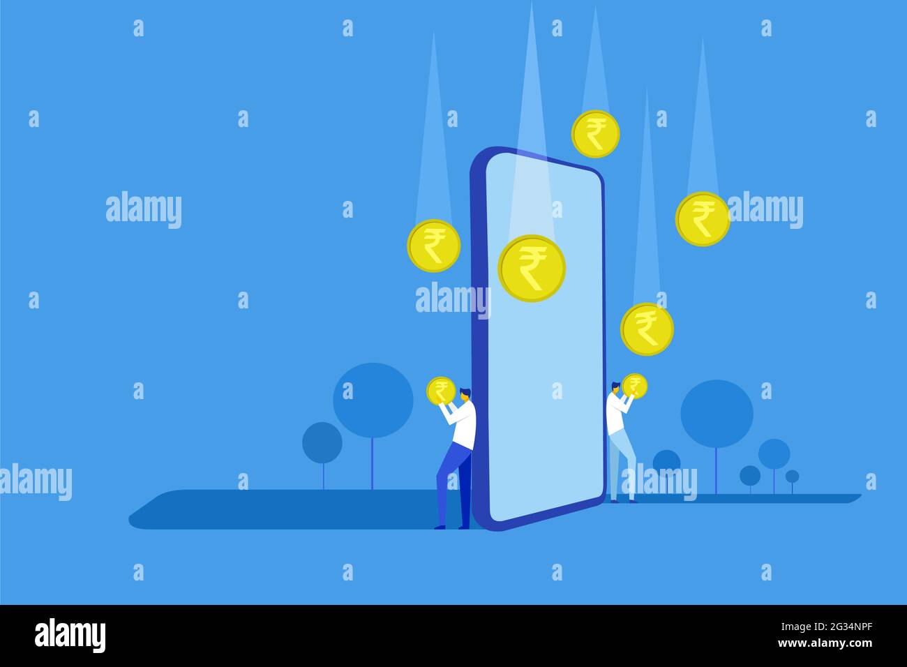 Conceptual illustration of a people collecting cash payments through ...