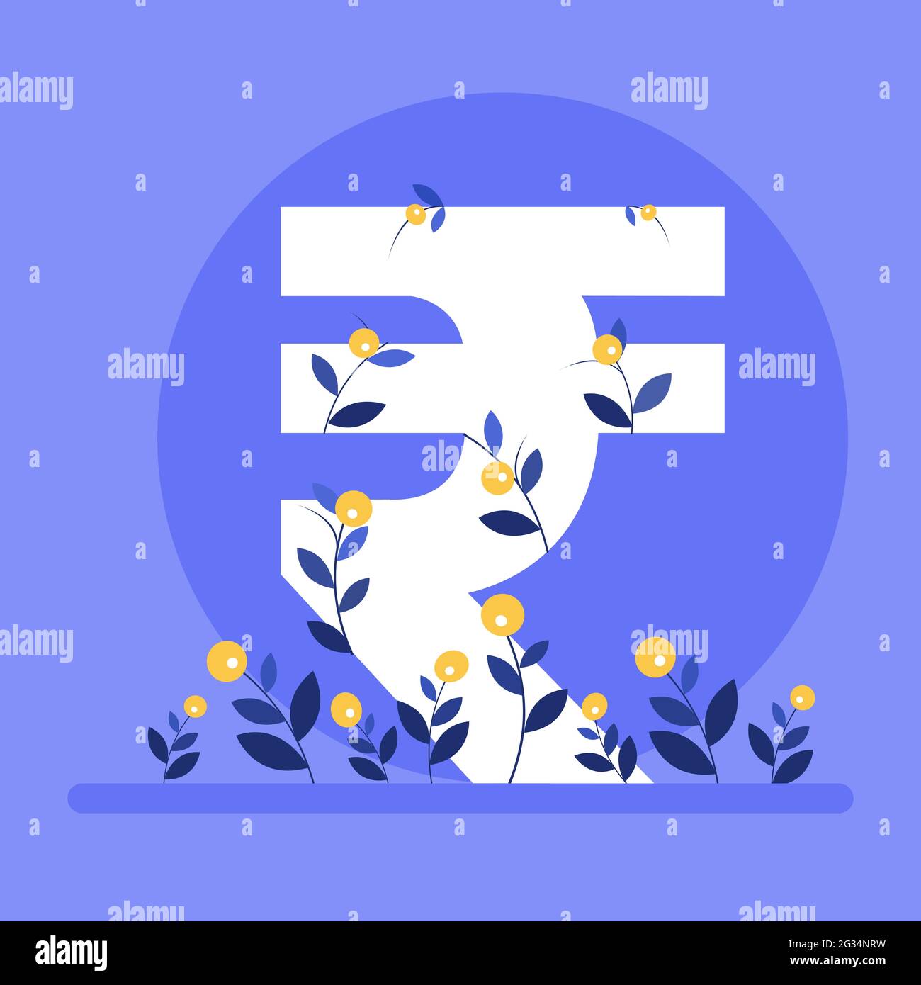 Plants climbing up a Rupee symbol and blossoming flowers Stock Vector ...