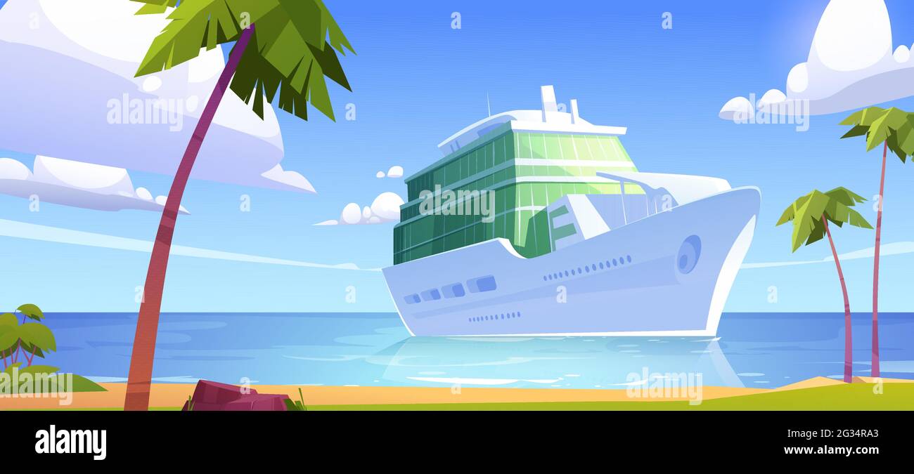 Cruise liner in ocean, modern white ship, luxury sailboat moored in sea ...