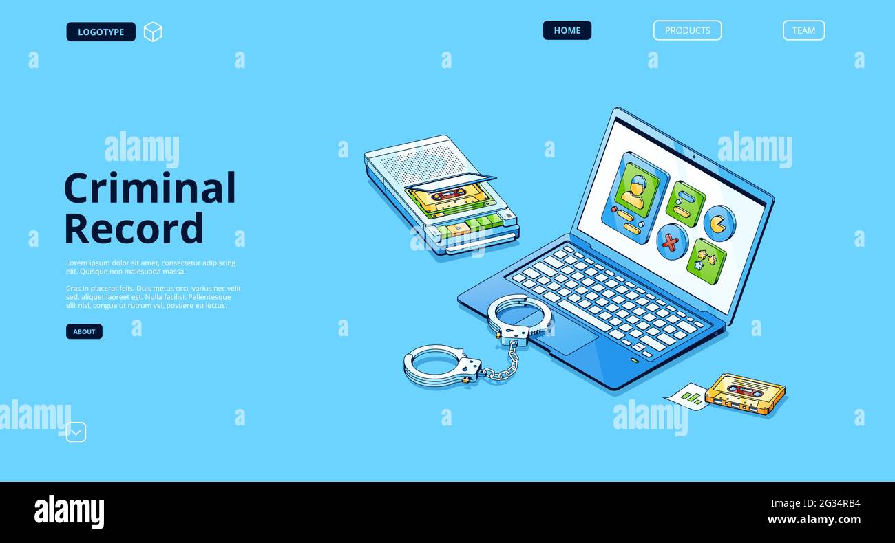 Criminal record isometric landing page, detective investigation digital ...