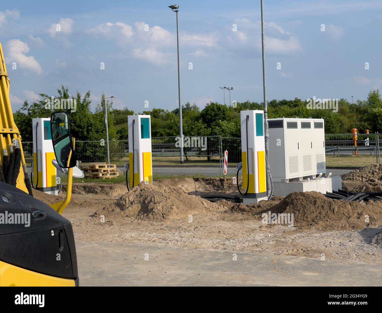 Charging columns for electric vehicles are installed on the premises of ...