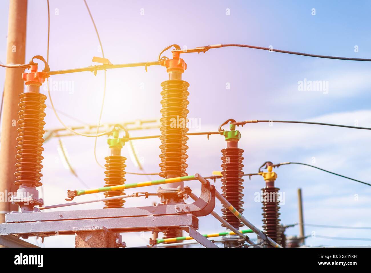 High voltage power transformer,generator electric in substation.general ...