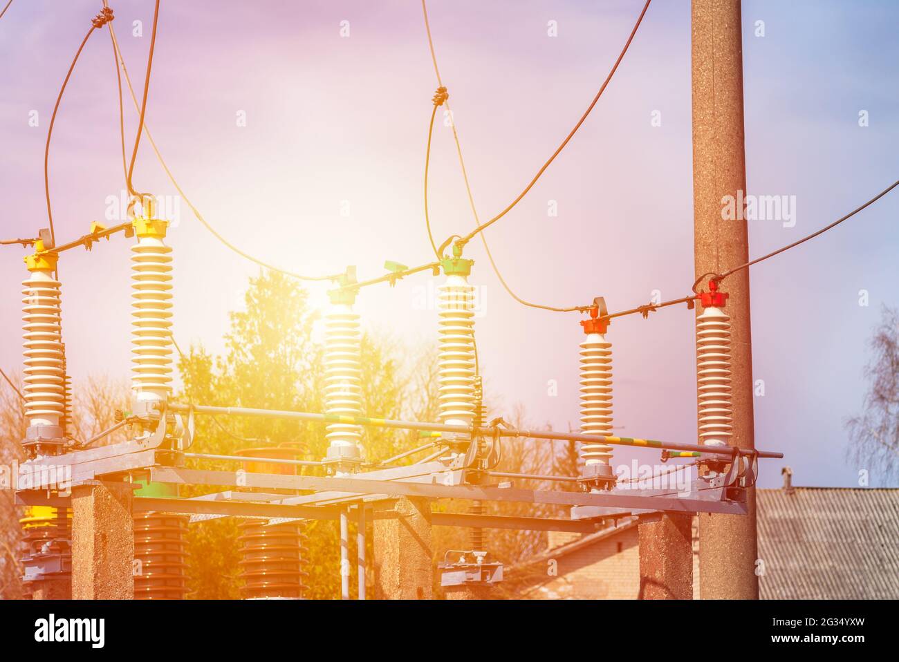 High voltage power transformer,generator electric in substation.general ...