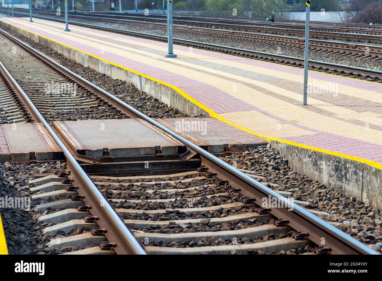 Railroad tracks urban shoot. Leading line view.iron rusty train railway ...