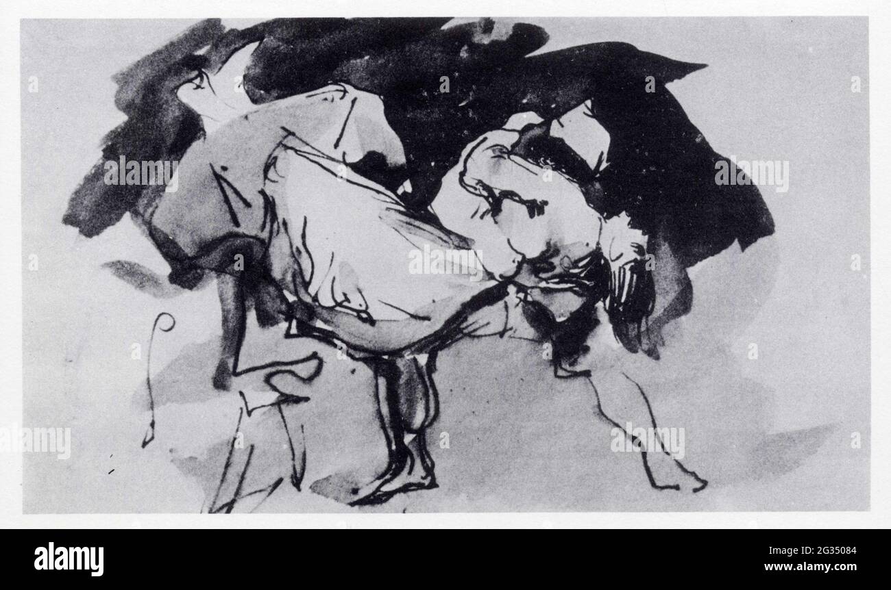 Eugène Delacroix.Dessin d'après la 8e planche des Caprices.1818-1824 ...