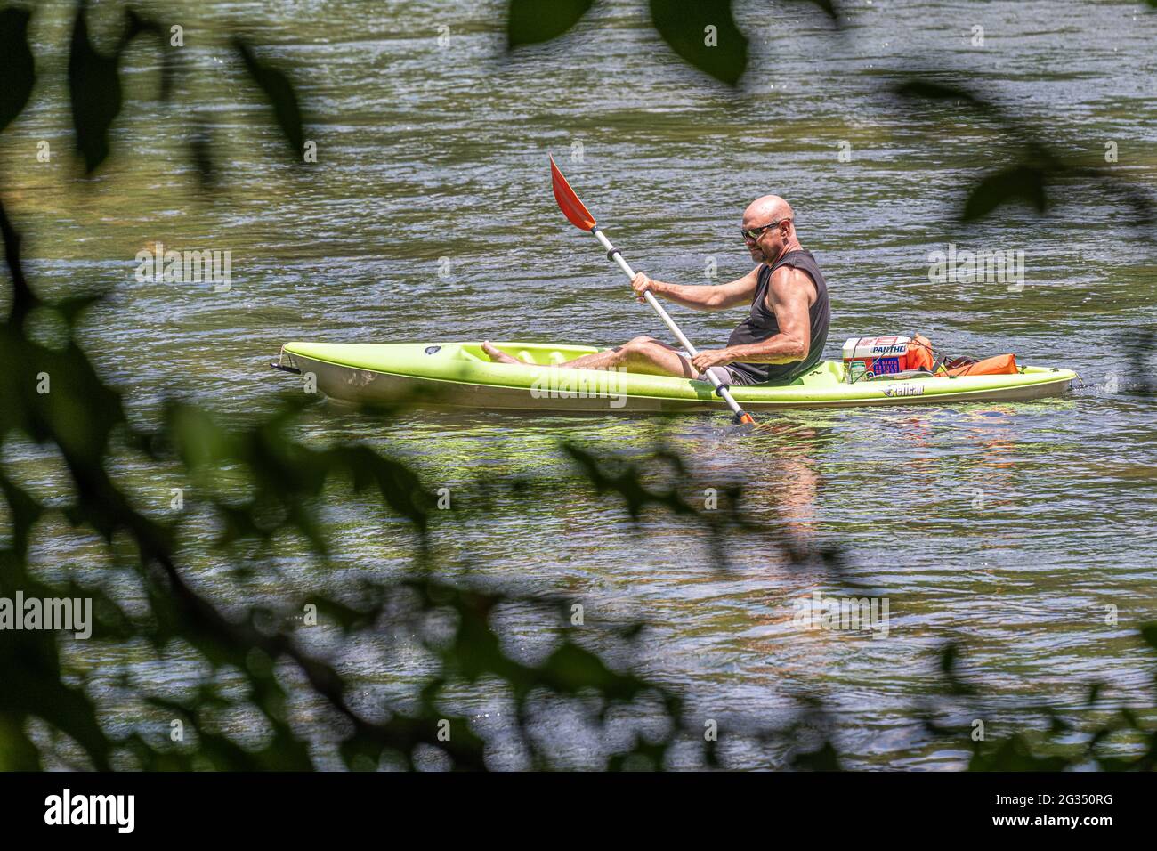 Man kayaking on the Chattahoochee River in Sandy Springs, Georgia at ...