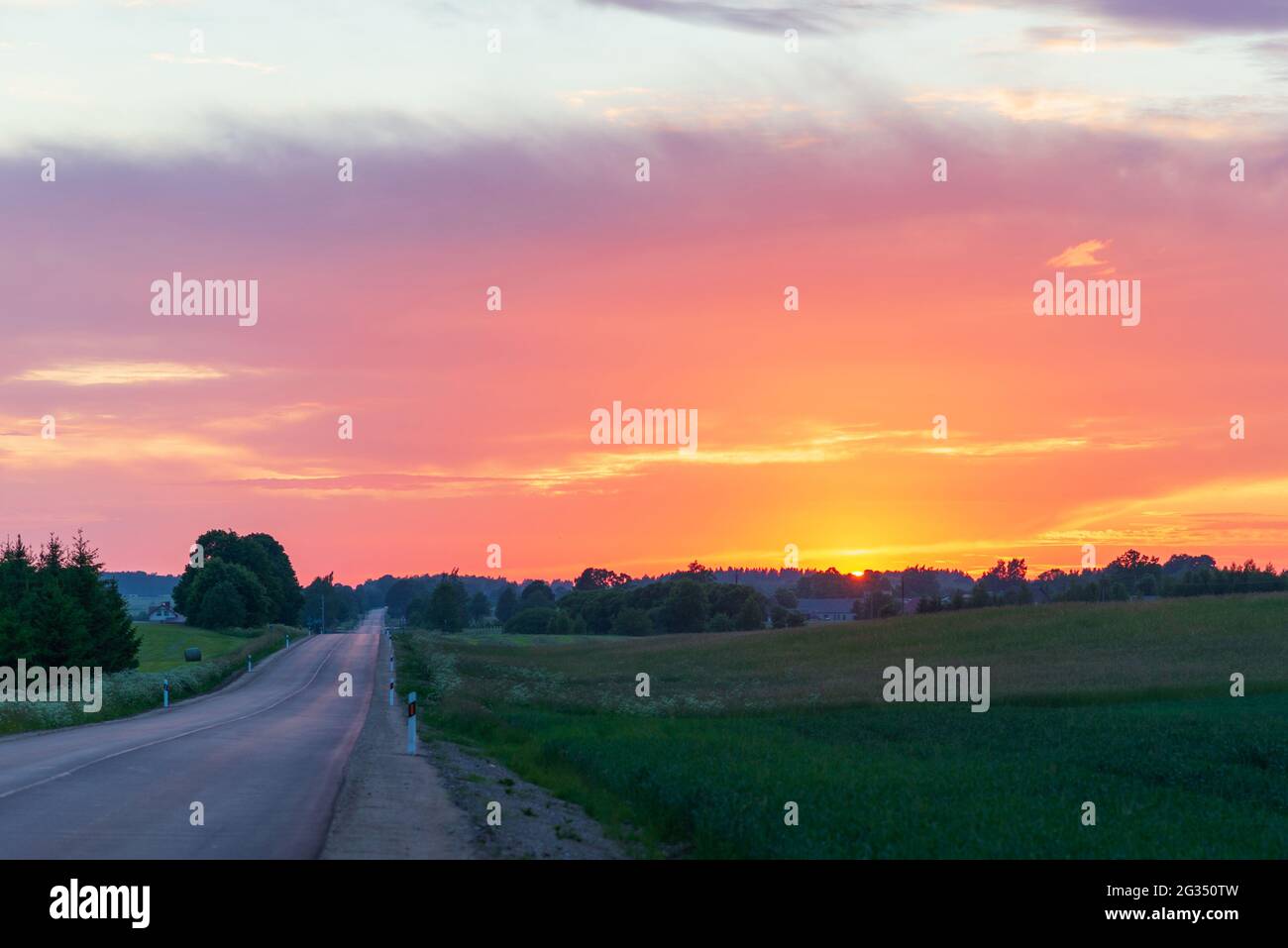 Beautiful rural asphalt road scenery at sunset or sunrise.Asphalt Road ...