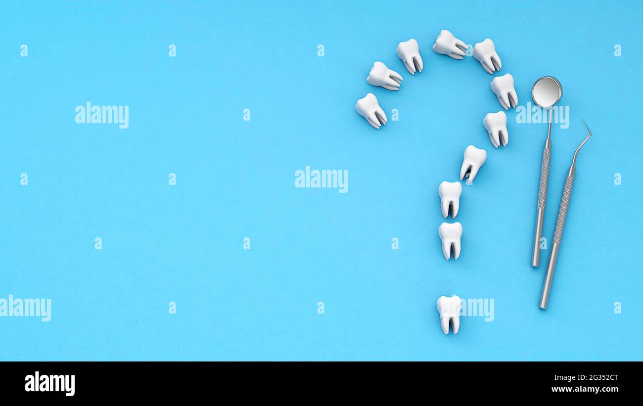 Teeth in the form of a question mark. Concept of how to care for and ...