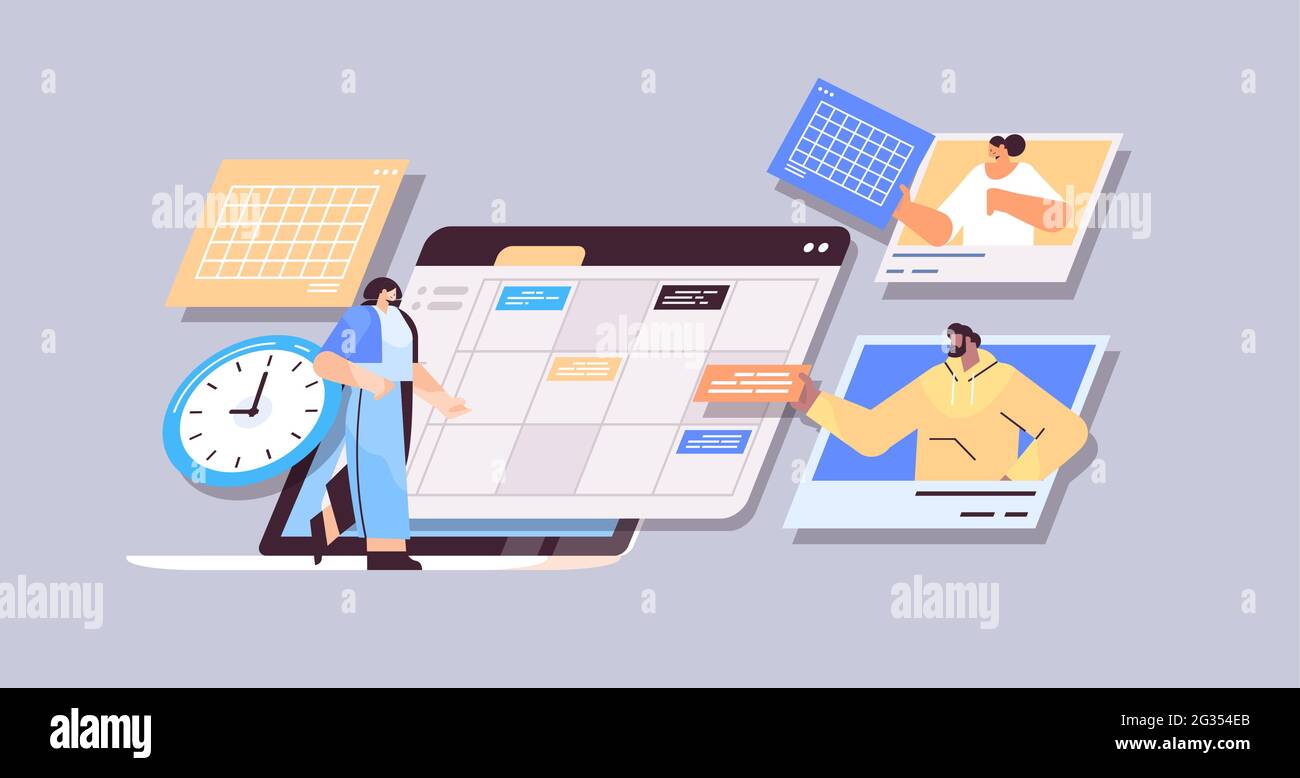 businesspeople planning day scheduling appointment time management ...