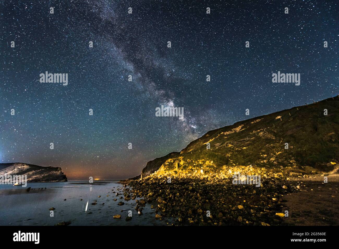 Lulworth Cove, Dorset, UK. 14th June 2021. UK Weather. The Milky Way ...