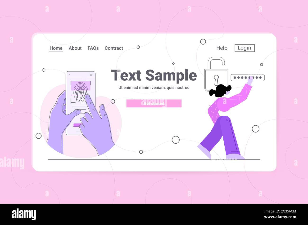 businesswoman touching fingerprint scanner entering passcode on ...