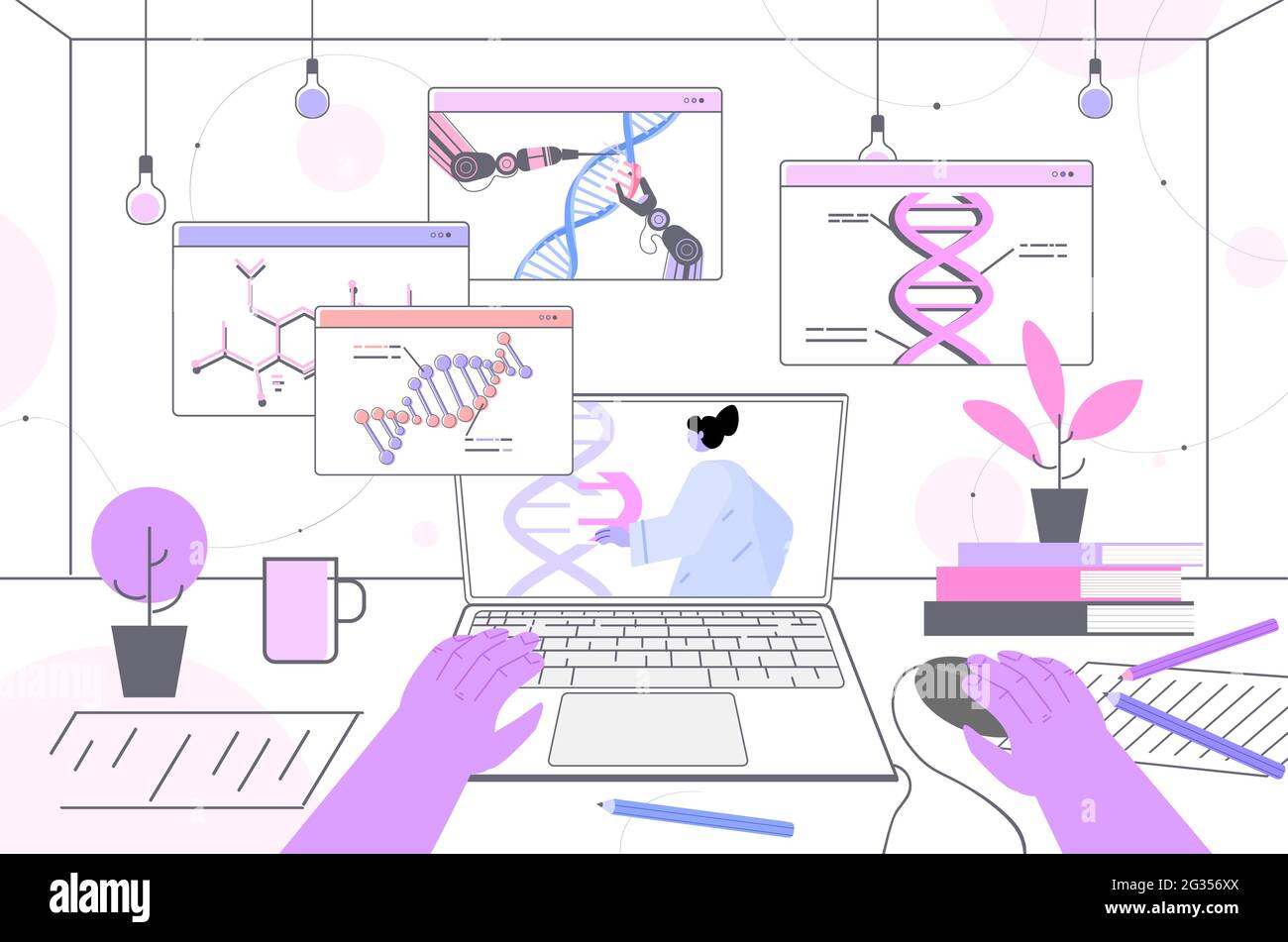 scientist analyzing DNA structure in web browser window researcher ...