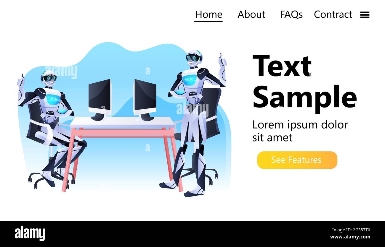 business robots team discussing during meeting at workplace in office ...