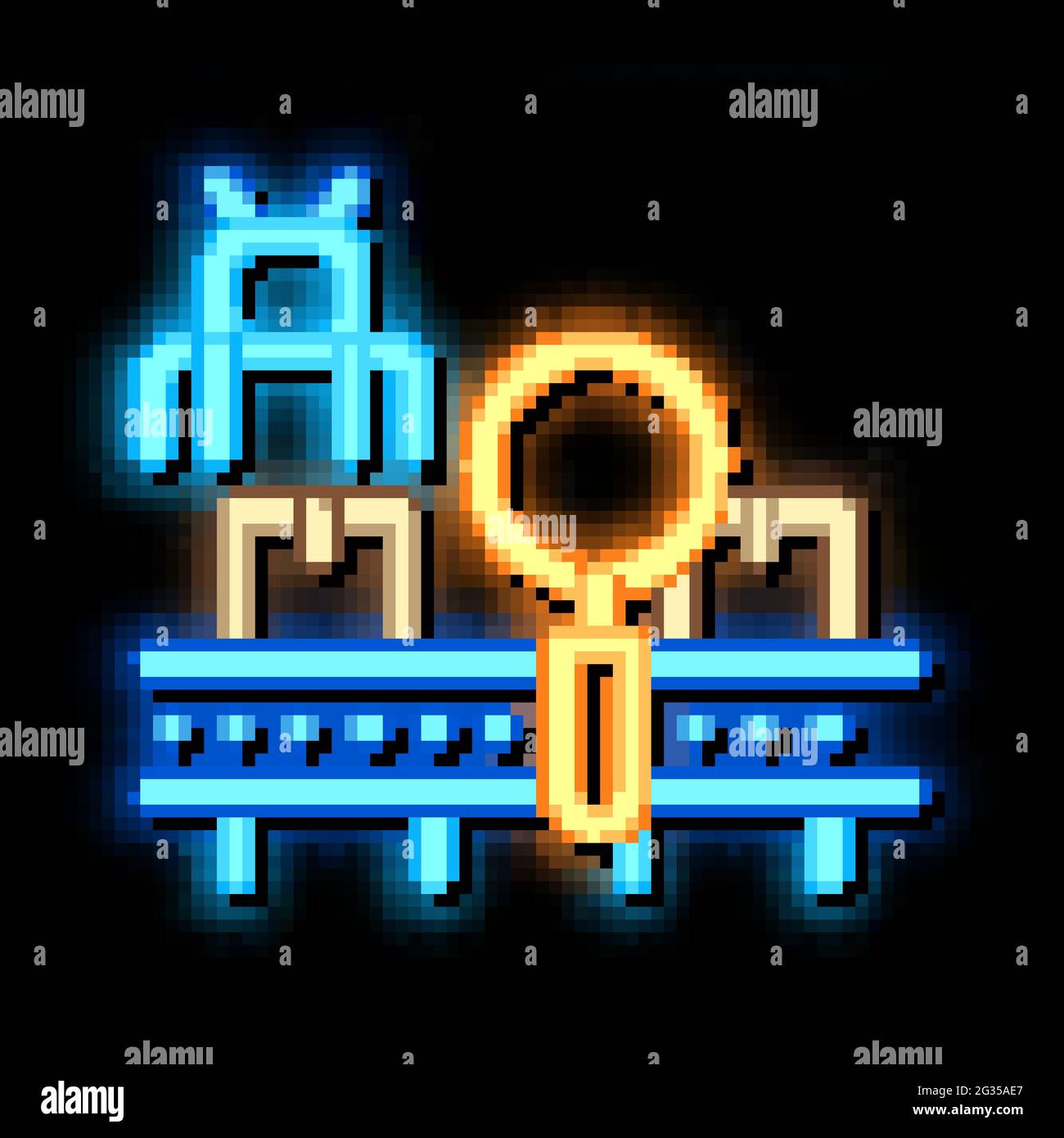 manufacturing defect search neon glow icon illustration Stock Vector ...