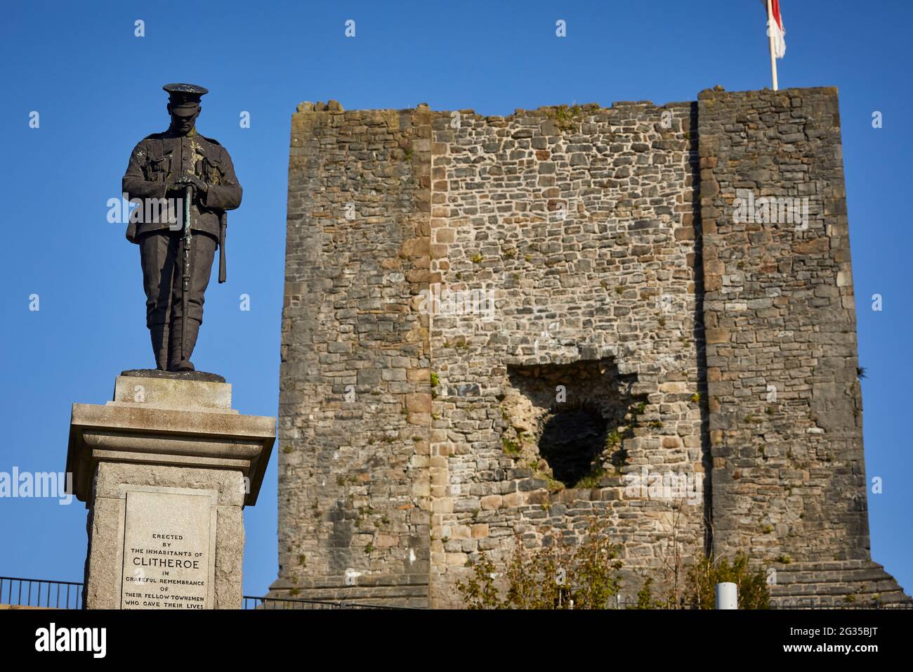 Clitheroe Castle war memorial, Ribble Valley in Lancashire Stock Photo ...