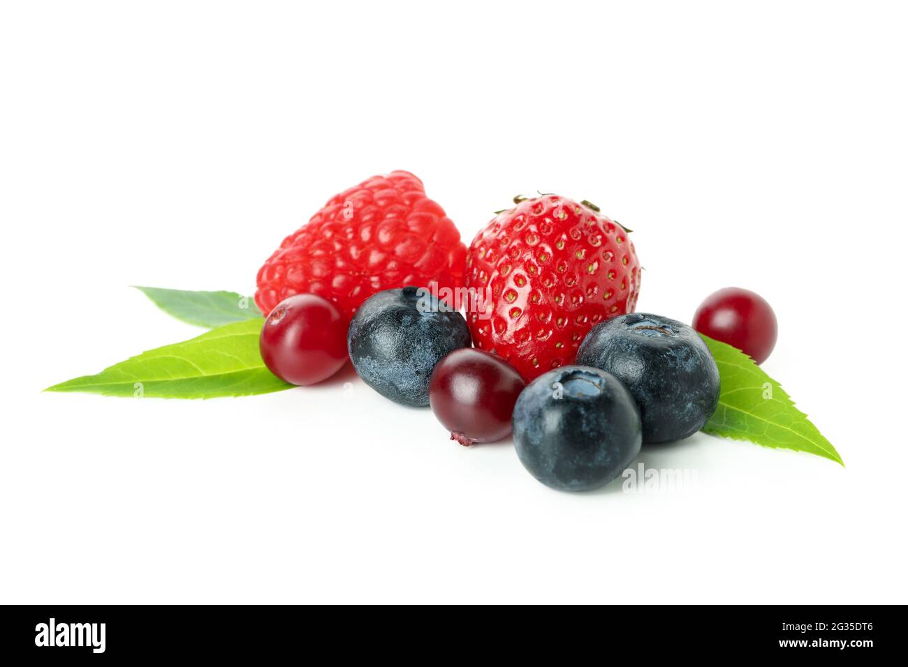 Delicious berry mix isolated on white background Stock Photo - Alamy