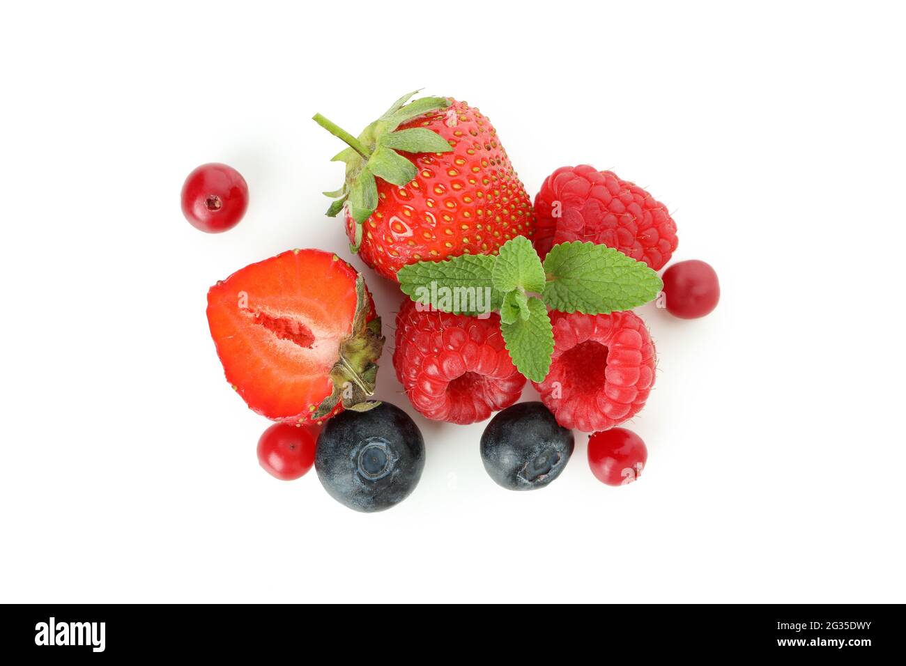 Delicious berry mix isolated on white background Stock Photo - Alamy