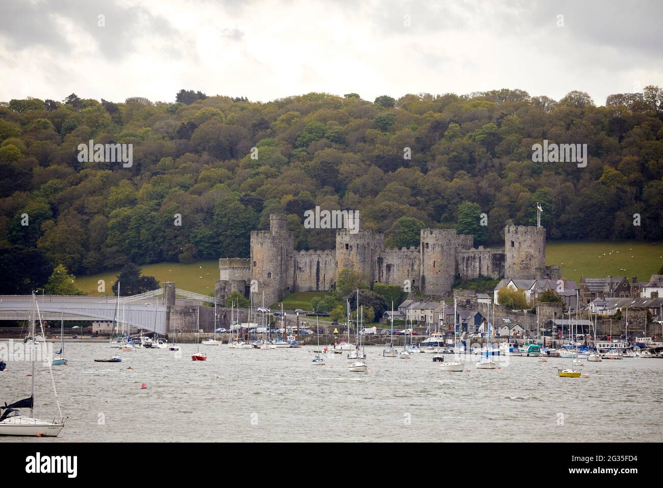 Conwy Castle fortification in Conwy, North Wales. seen from Deganwy ...