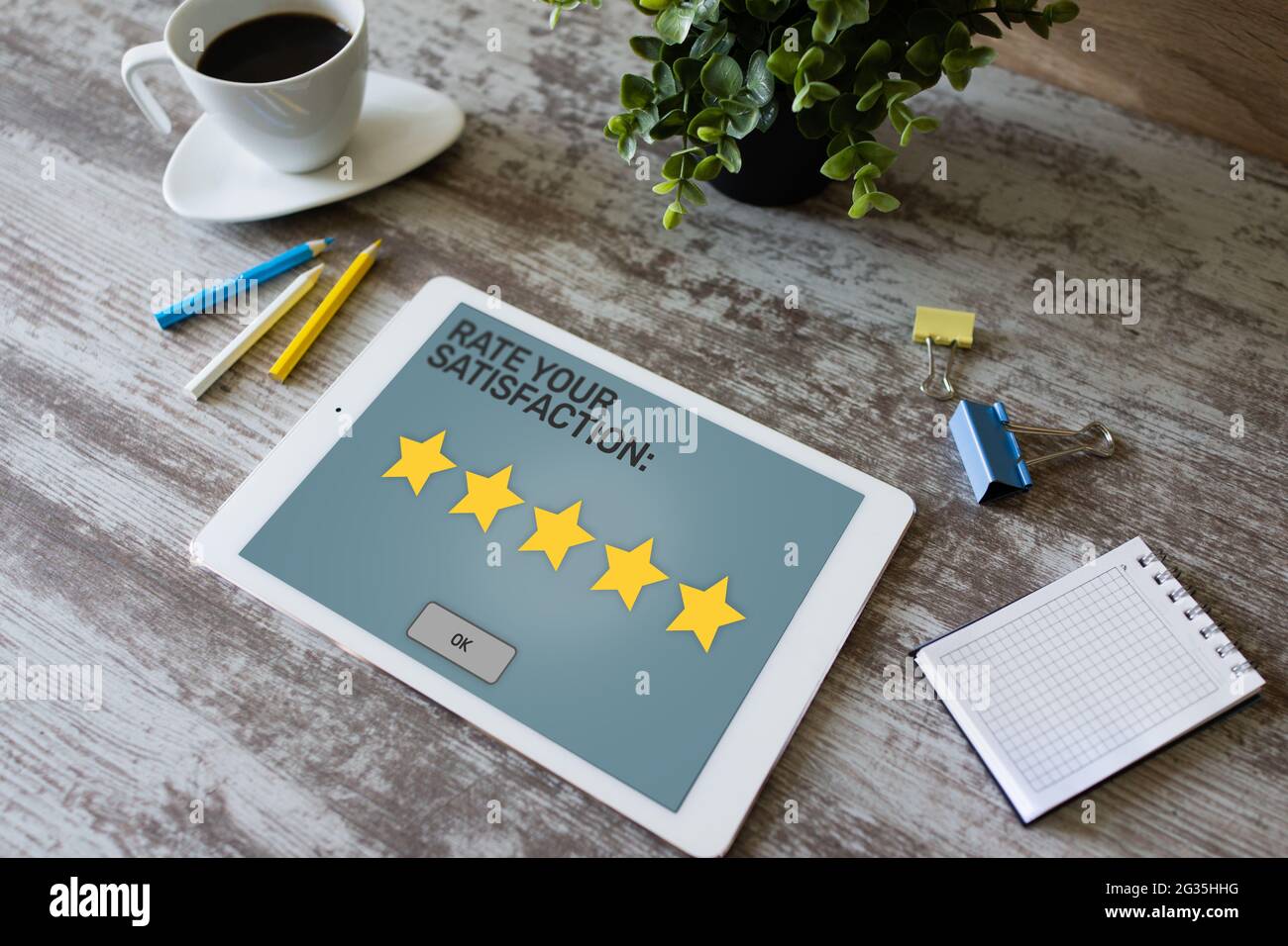 Rate your experience. Customer satisfaction review. Five star on device ...