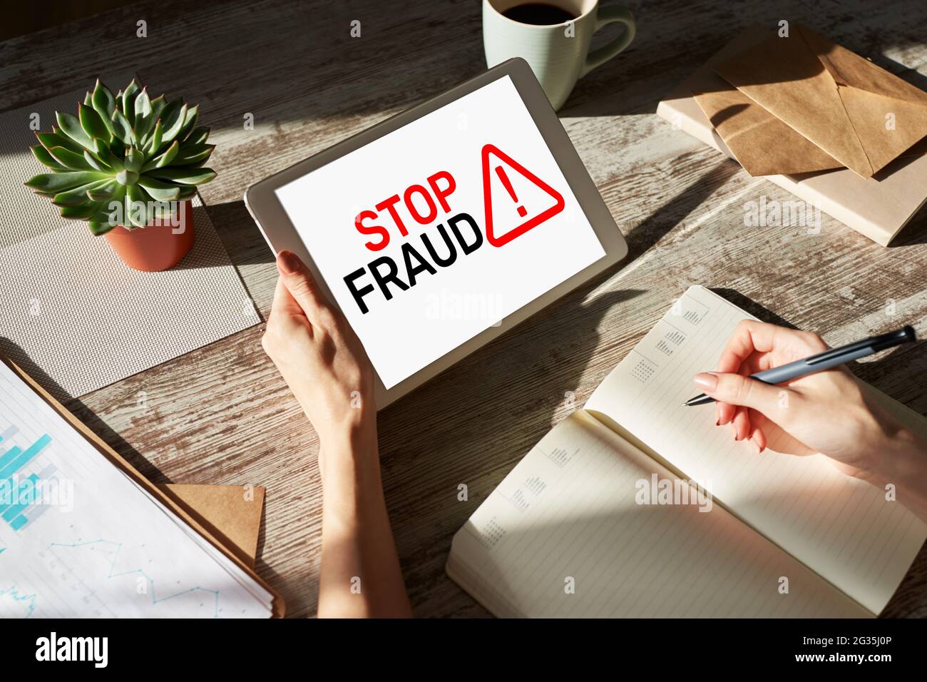 Stop Fraud banner on screen. Cybercrime and internet security concept ...
