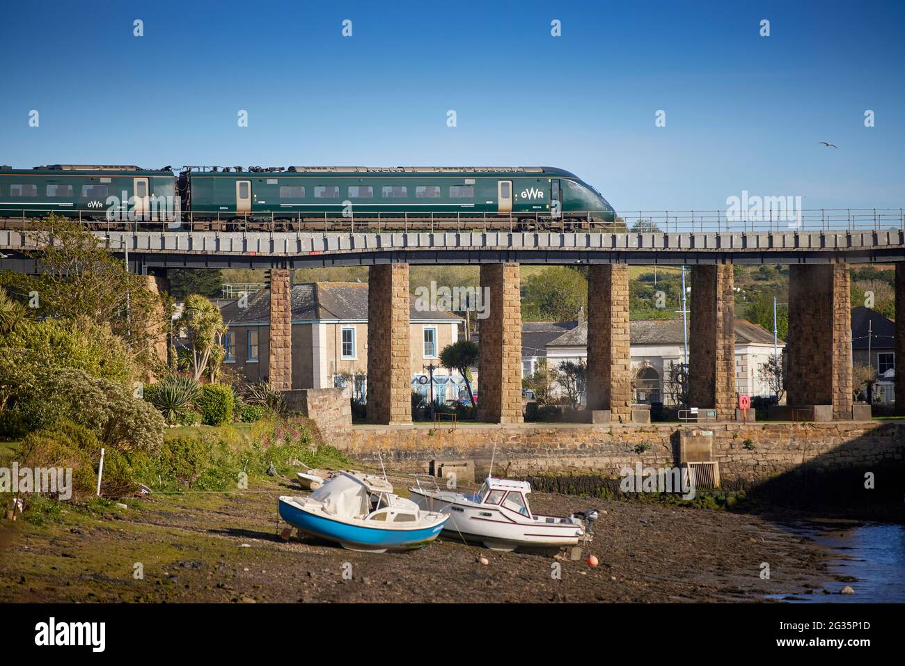 Hayle Viaduct carrying the Hitachi GWR British Rail Class 800 Penzance ...